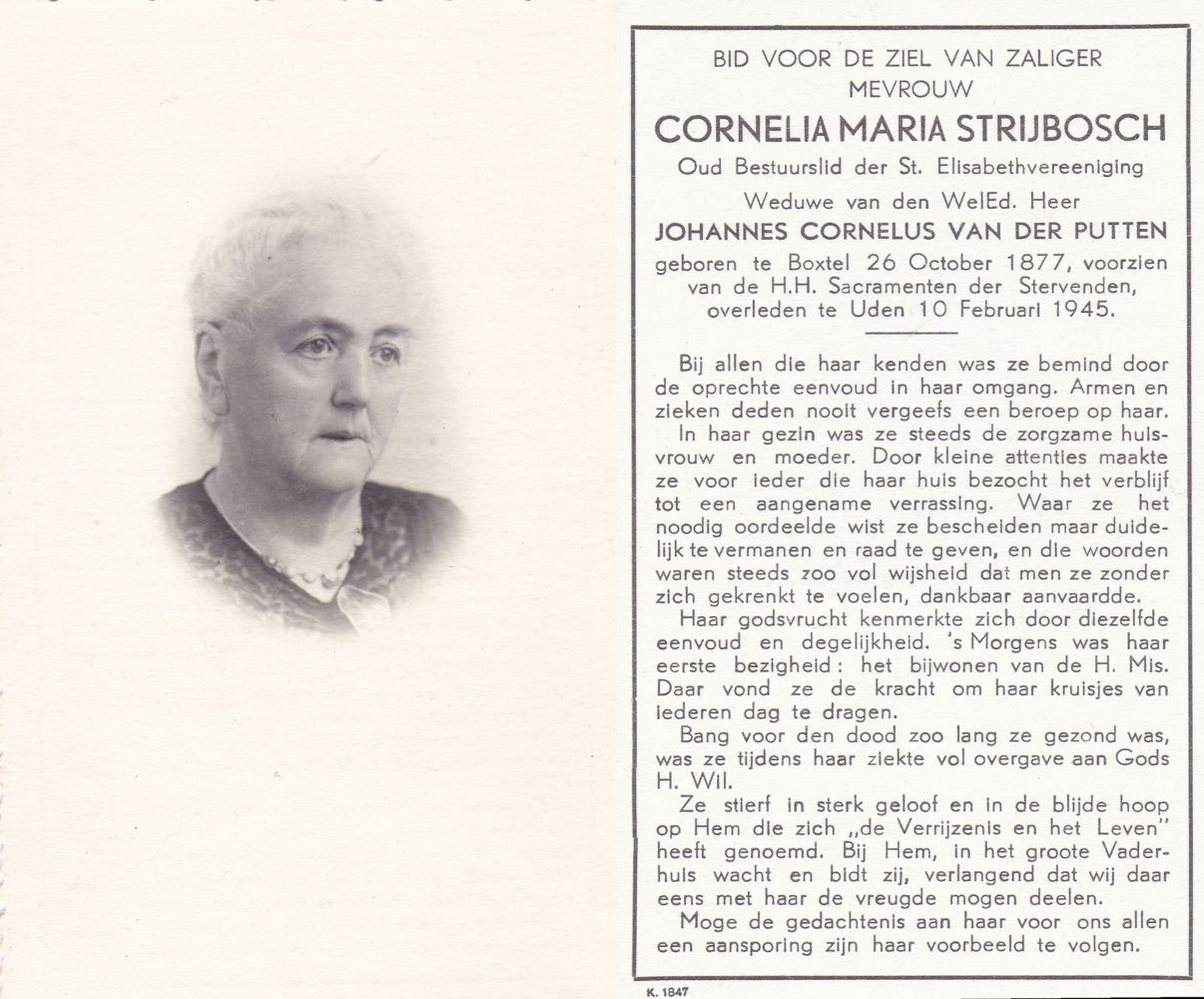 Overlijden Cornelia Maria Strijbosch & Johannes Cornelus van der Putten ...